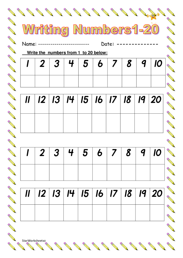 writing-numbers-1-20 | Star Worksheets