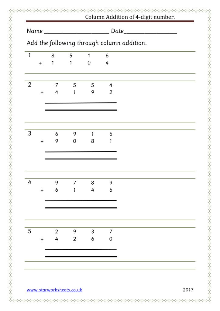 4-digit-column-addition. (1) | Star Worksheets