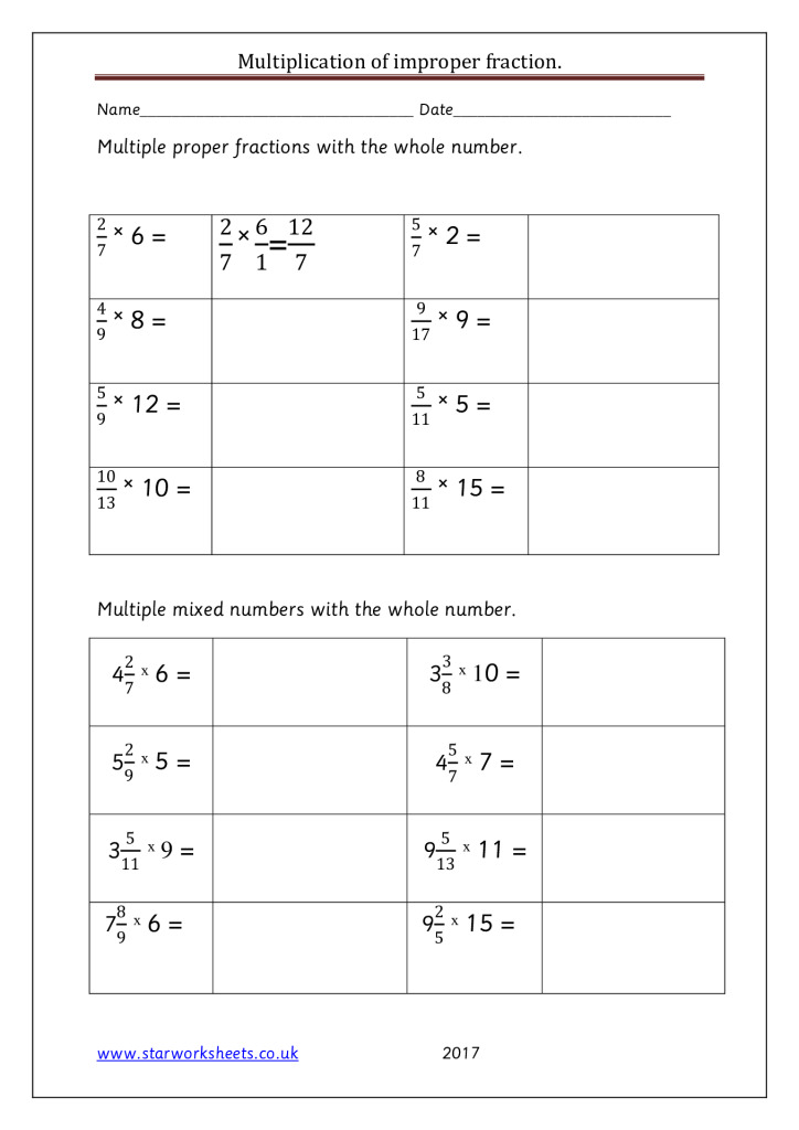 Year 5 -Multiplication of Improper Fraction with mixed number and whole ...