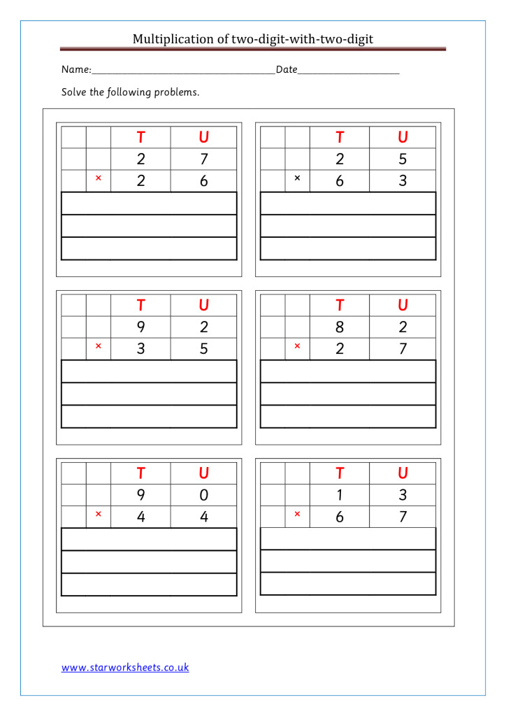 Year 4-Multiplication of 2-digit-with 2-digit number worksheet. | Star ...