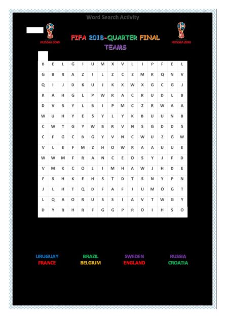 FIFA 2018 - Word Search Activity Worksheets