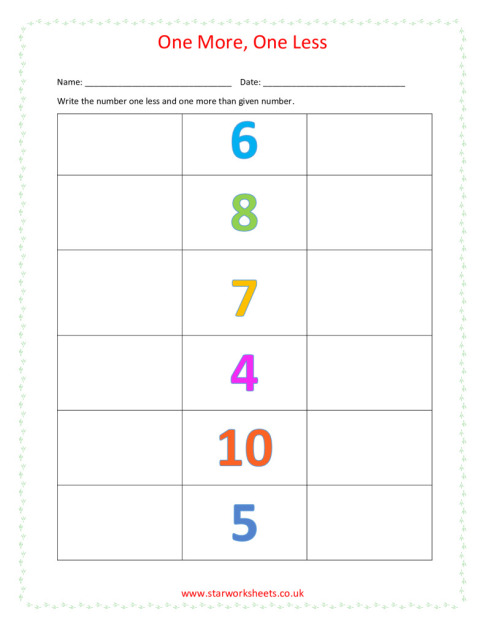 One More-One Less | Star Worksheets