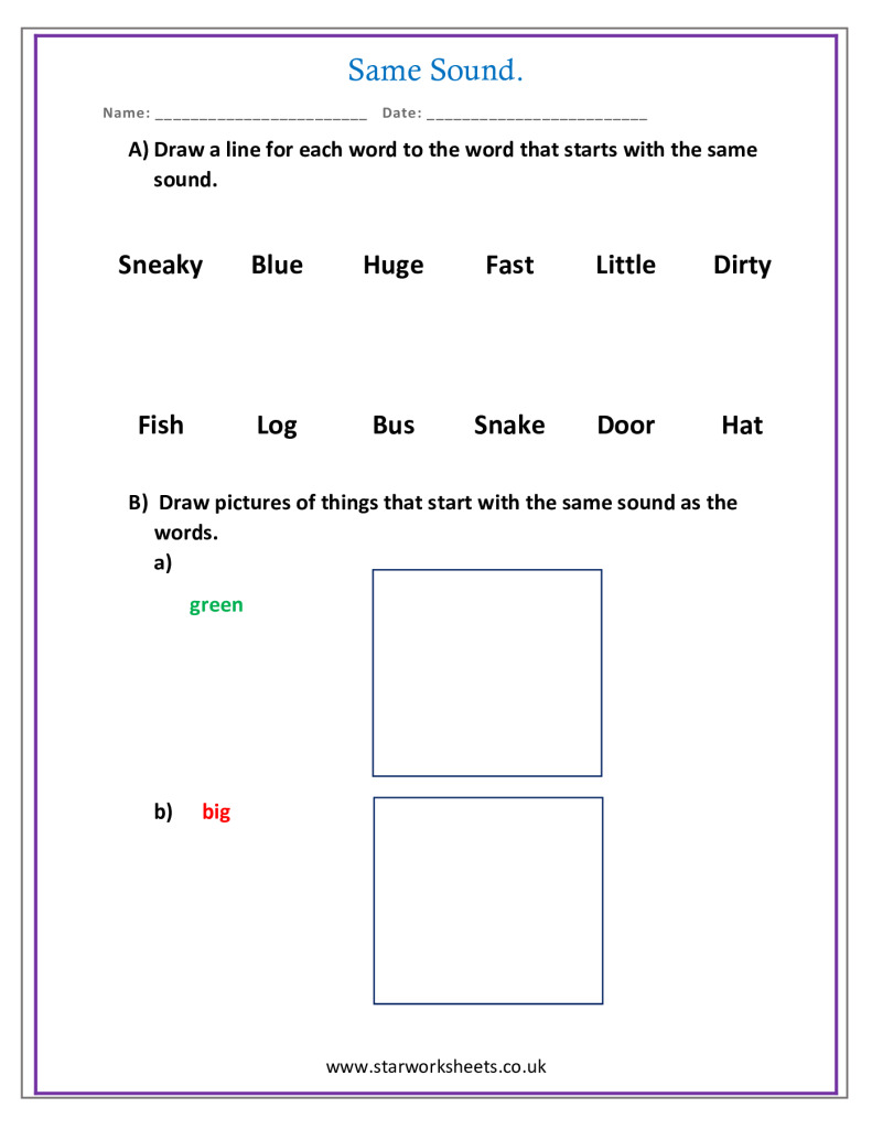 Same Sounds Worksheet | Star Worksheets