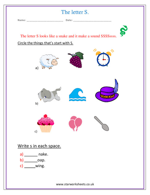 Writing letter S | Star Worksheets