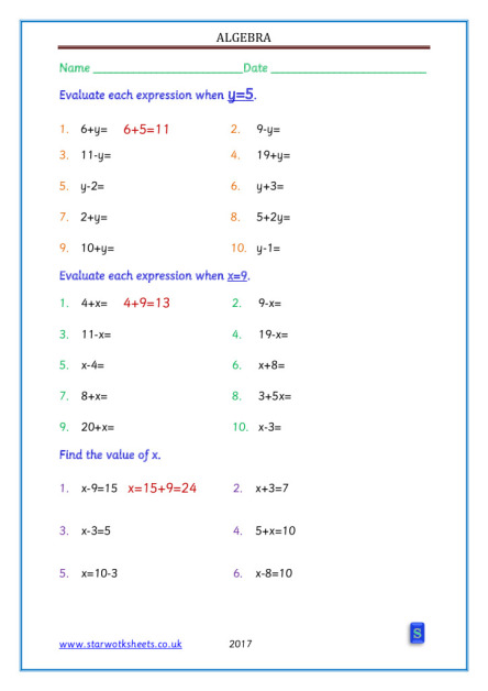 year-6-algebra | Star Worksheets