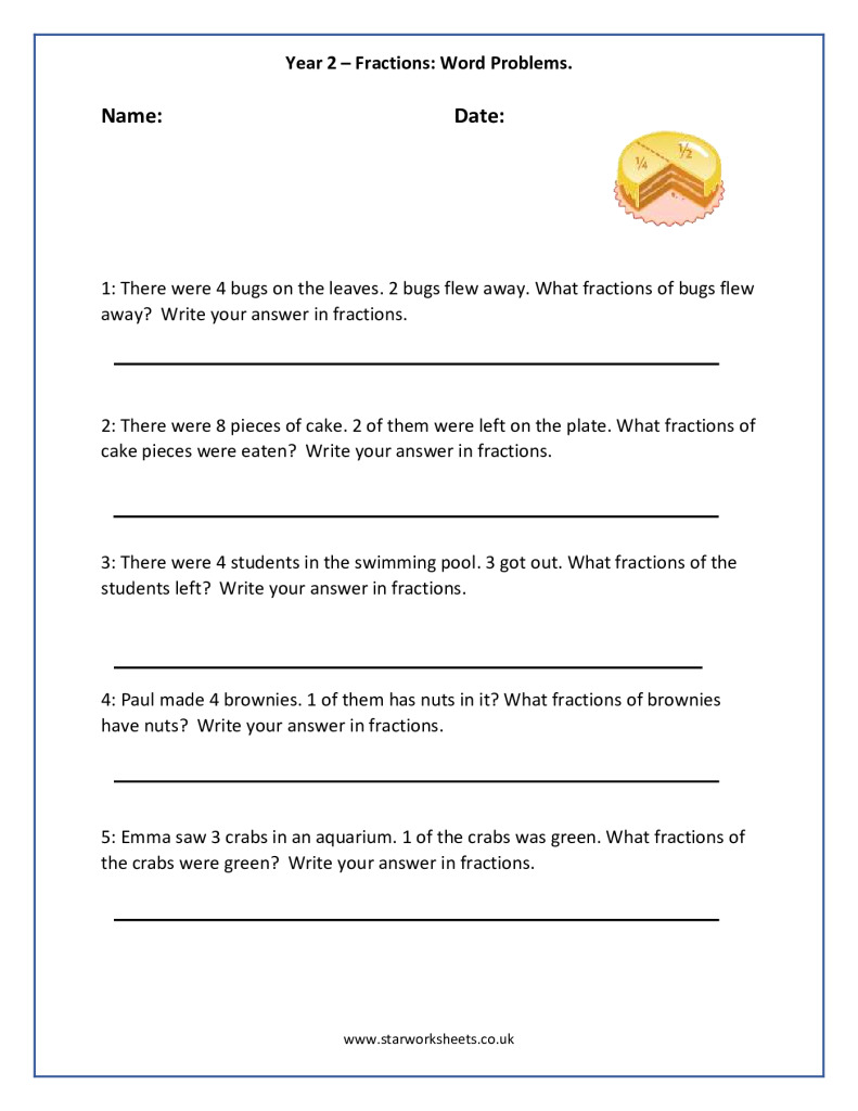year-2-word-problems-fractions | Star Worksheets