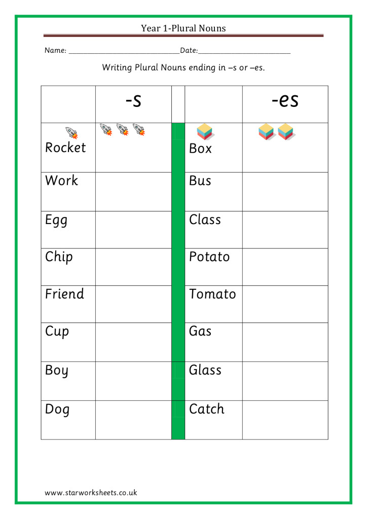 Year-1-plural-nouns-activity-worksheet | Star Worksheets