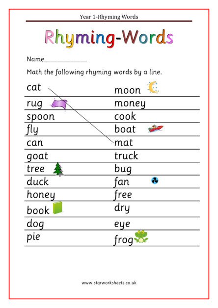 Year_1-match-rhyming_Words_Activity_Worksheet | Star Worksheets