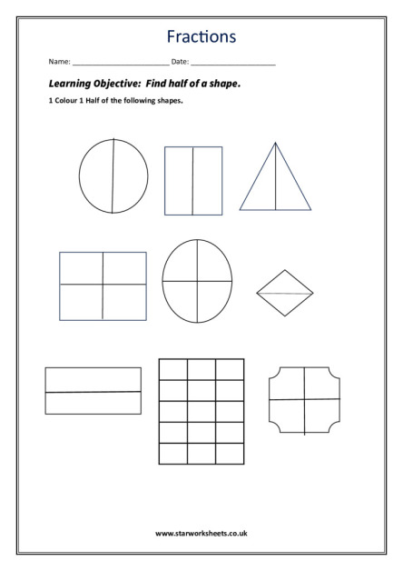 find half of a shape | Star Worksheets