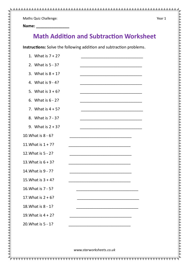 Maths-addition-subtraction-year 1 | Star Worksheets Maths-addition-subtraction-year 1 | Star Worksheets